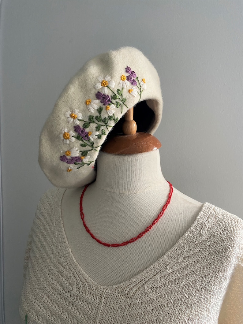Hand Embroidered 100% Wool Flower French Beret Custom - Etsy