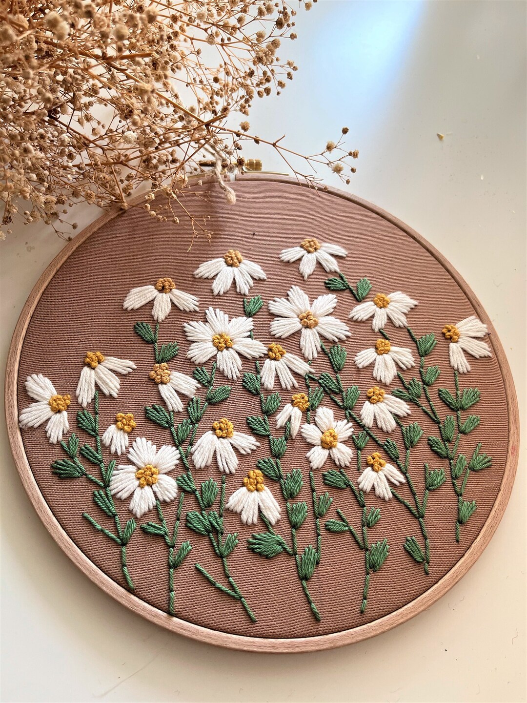 Finished Embroidered Hoop Daisies,botanical Embroidery Hoop, Flower ...