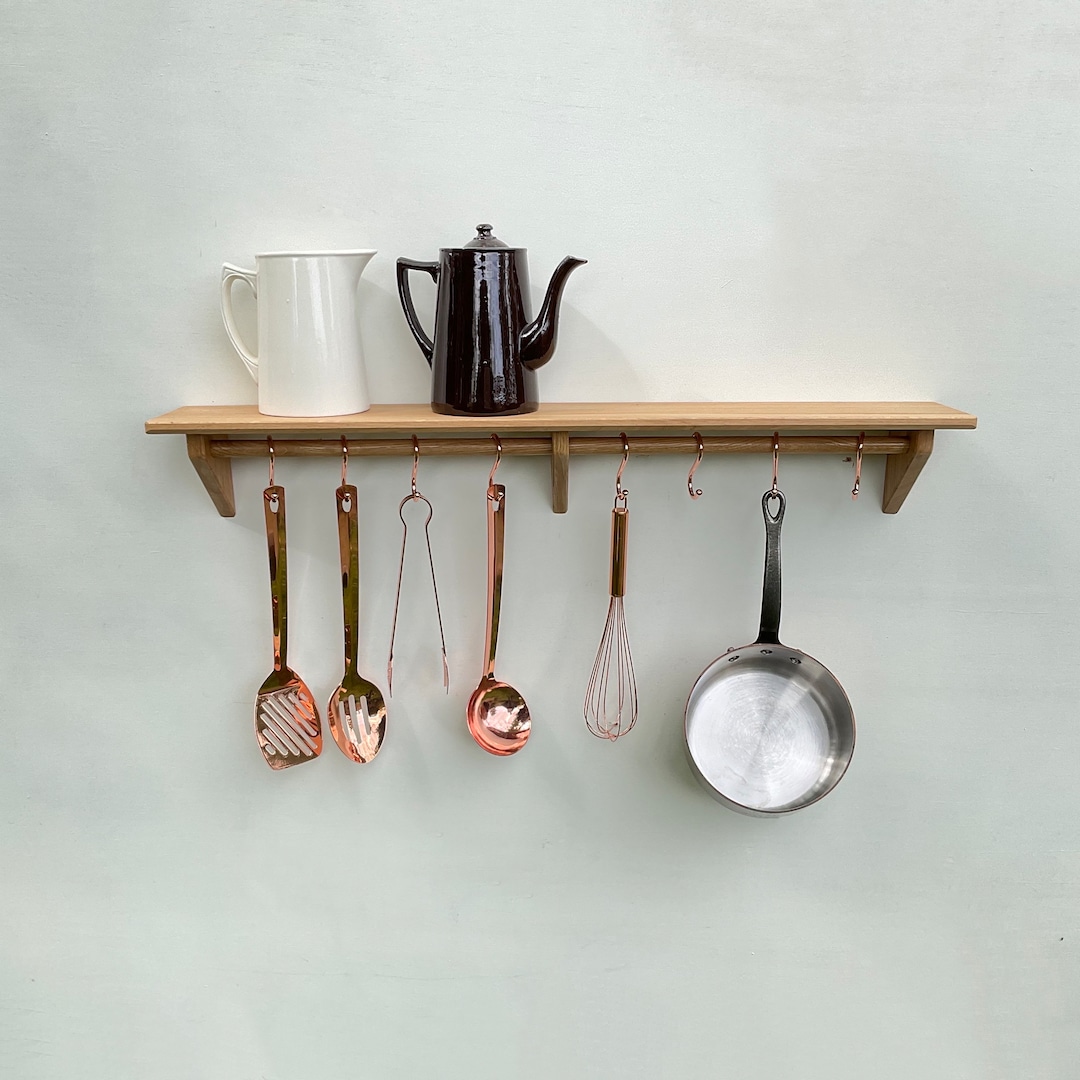 Large Kitchen Utensil Rail With Shelf, Wall Mounted in Oak - Etsy UK