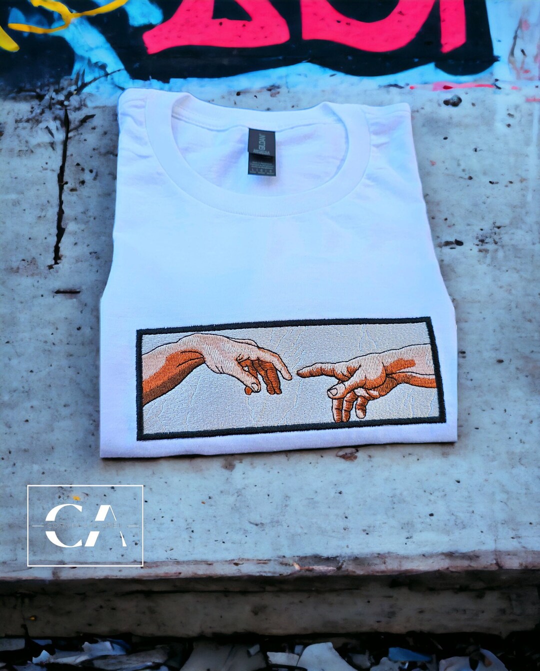 Embroidered T-shirt, the Creation of Adam Embroidery, Embroidered Gifts ...