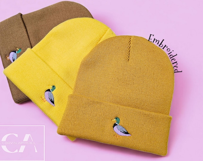 Embroidered Duck Beanie, Beanie, Hat, Duck, Quack, Yellow, Orange ...