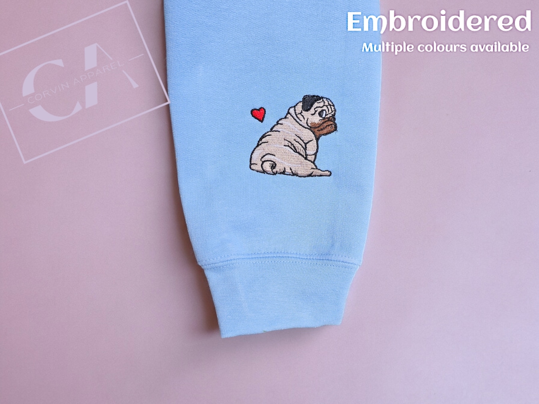 Sleeve Embroidered Sweatshirt,pug Jumper, Pug Gifts, Pug Life, Pug ...