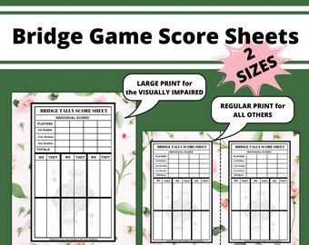 Bridge Game Score Sheets, Printable Bridge Score Pad, Bridge Score Card ...