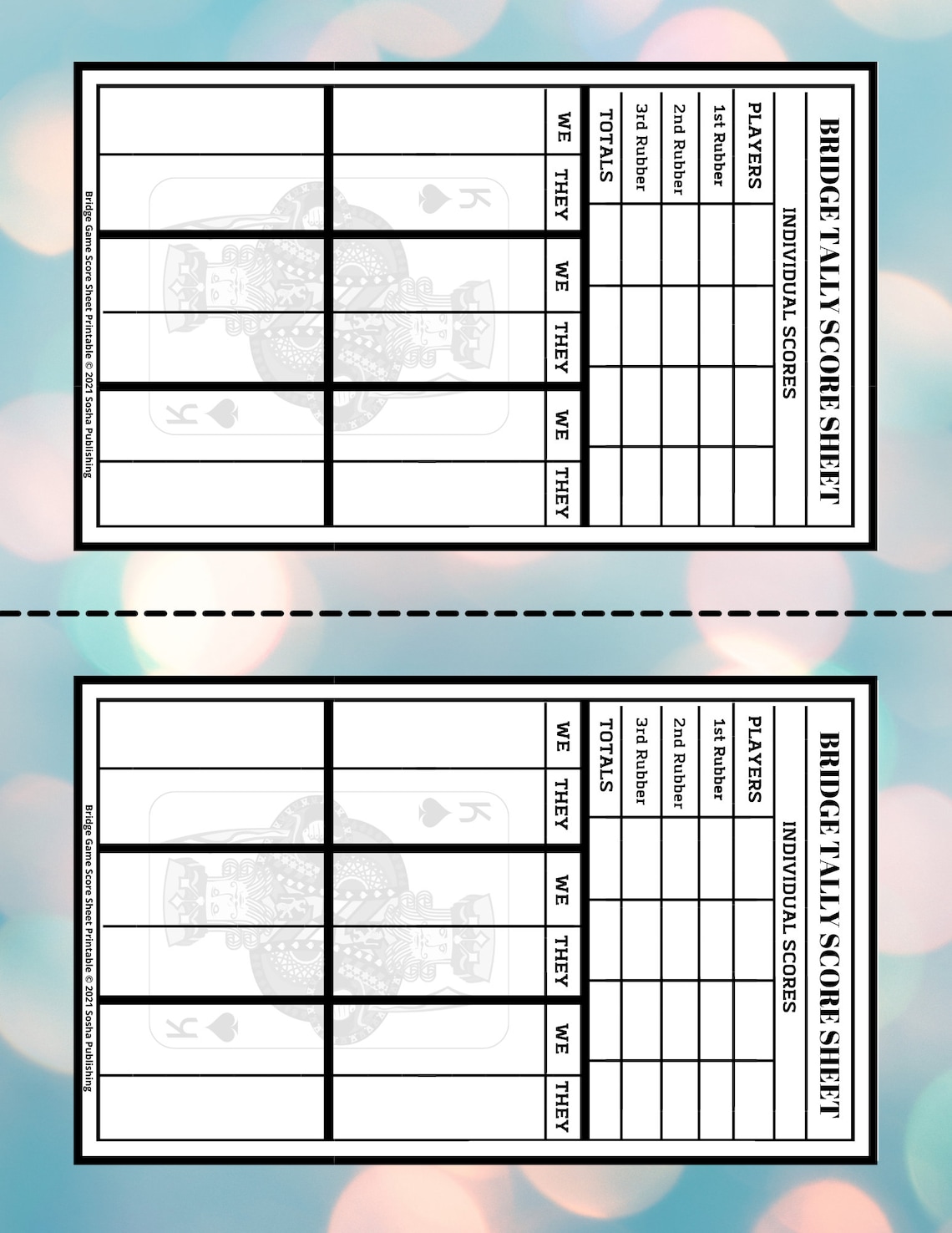 Bridge Game Score Sheets, Printable Bridge Score Pad, Bridge Score Card ...