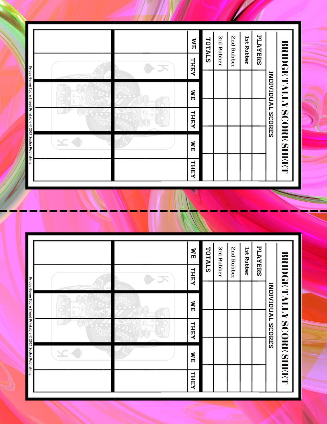 Bridge Game Score Sheets, Printable Bridge Score Pad, Bridge Score Card ...