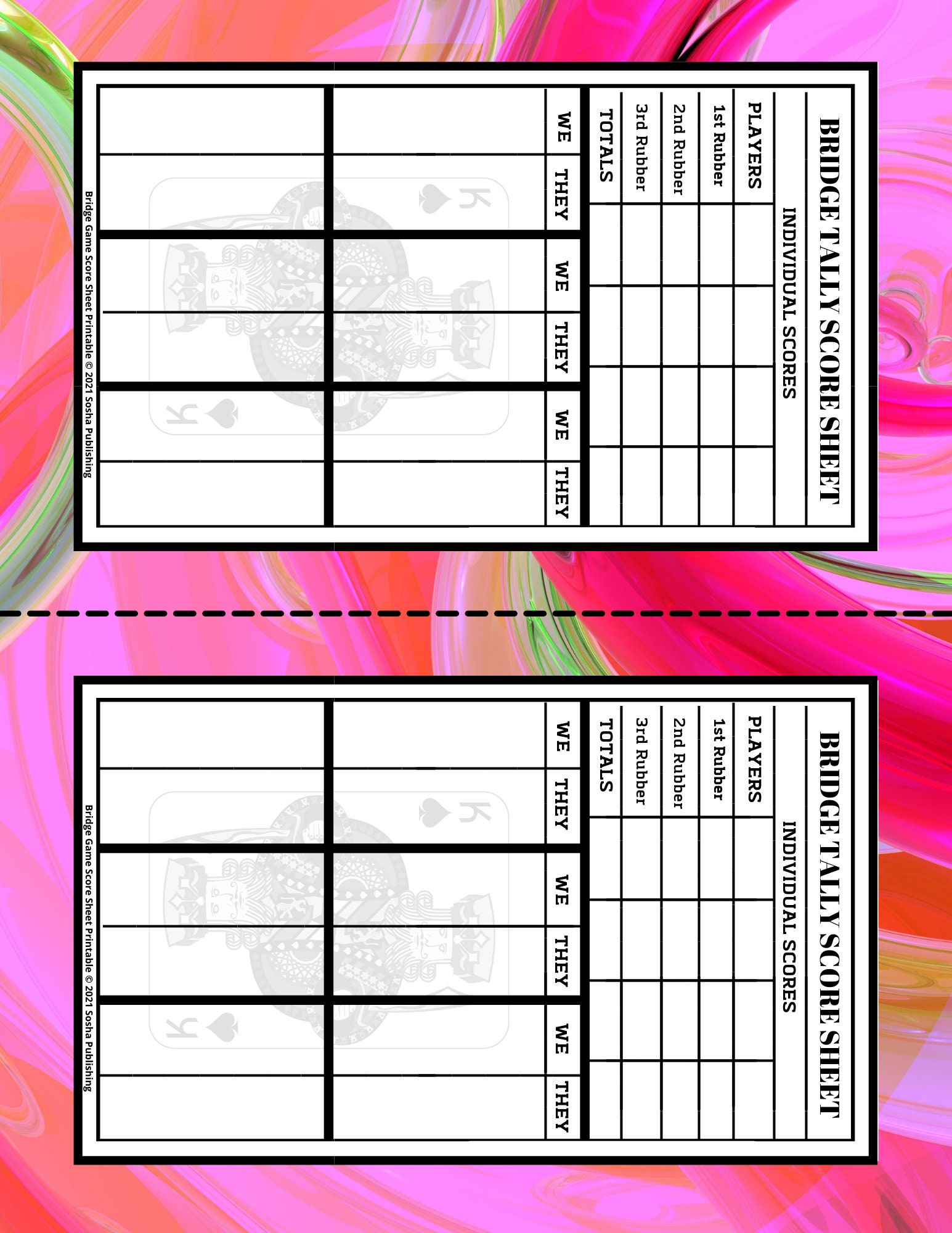 Bridge Game Score Sheets, Printable Bridge Score Pad, Bridge Score Card ...