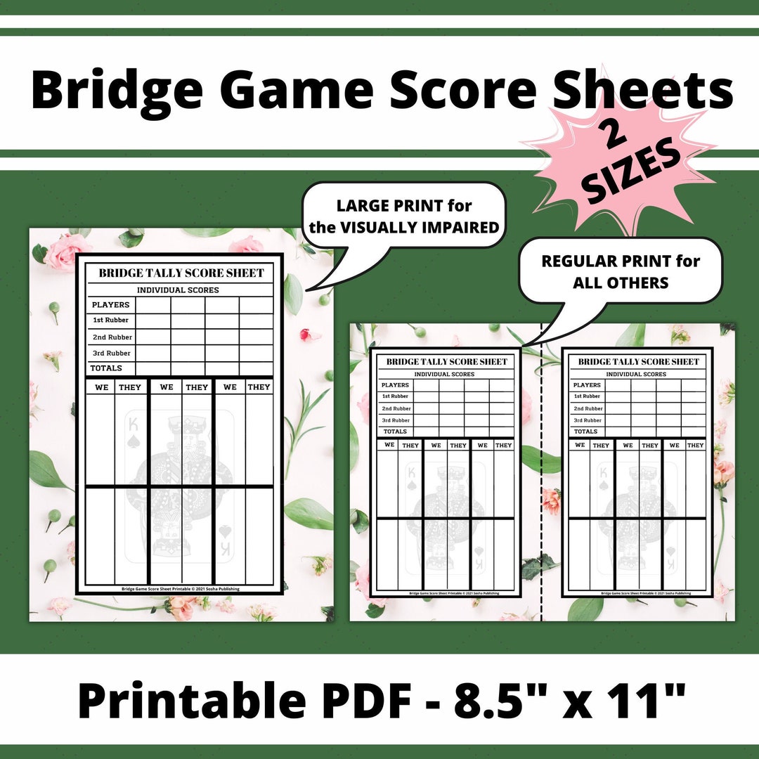 Bridge Game Score Sheets, Printable Bridge Score Pad, Bridge Score Card ...