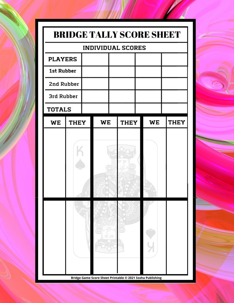 Bridge Game Score Sheets, Printable Bridge Score Pad, Bridge Score Card ...