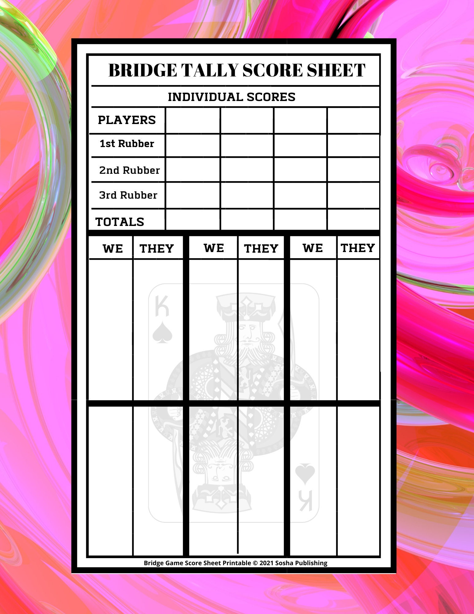 Bridge Game Score Sheets, Printable Bridge Score Pad, Bridge Score Card ...