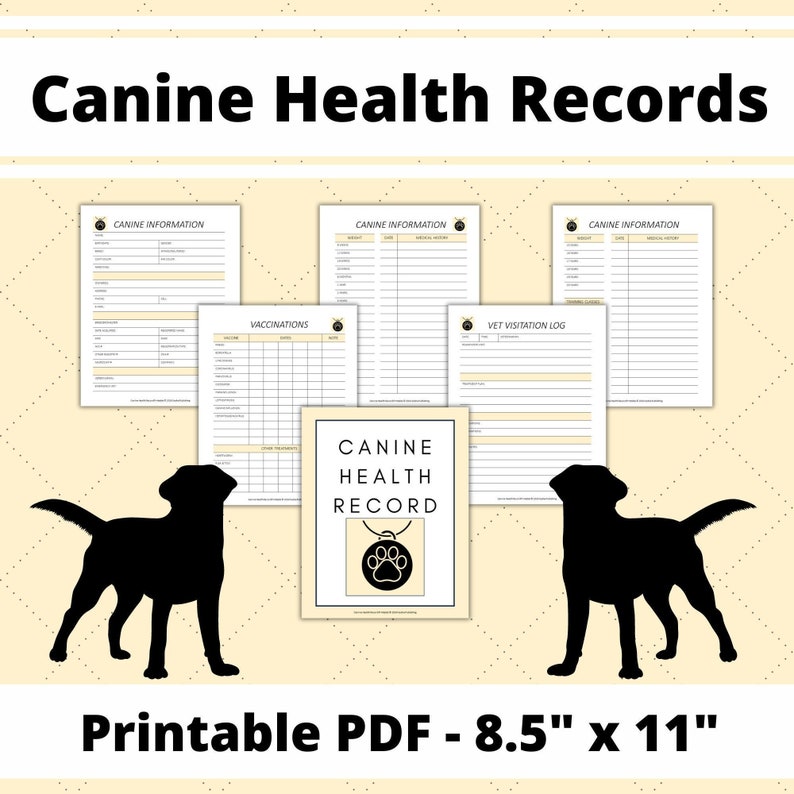 Canine Health Record, Dog Health Record, Dog Vaccination Record, Pet ...