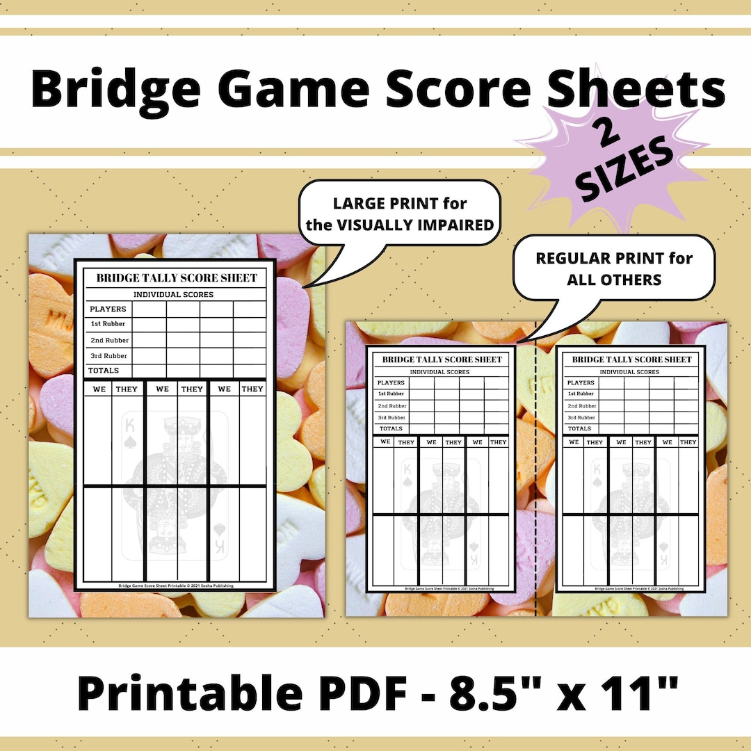 Bridge Game Score Sheets, Printable Bridge Score Pad, Bridge Score Card ...