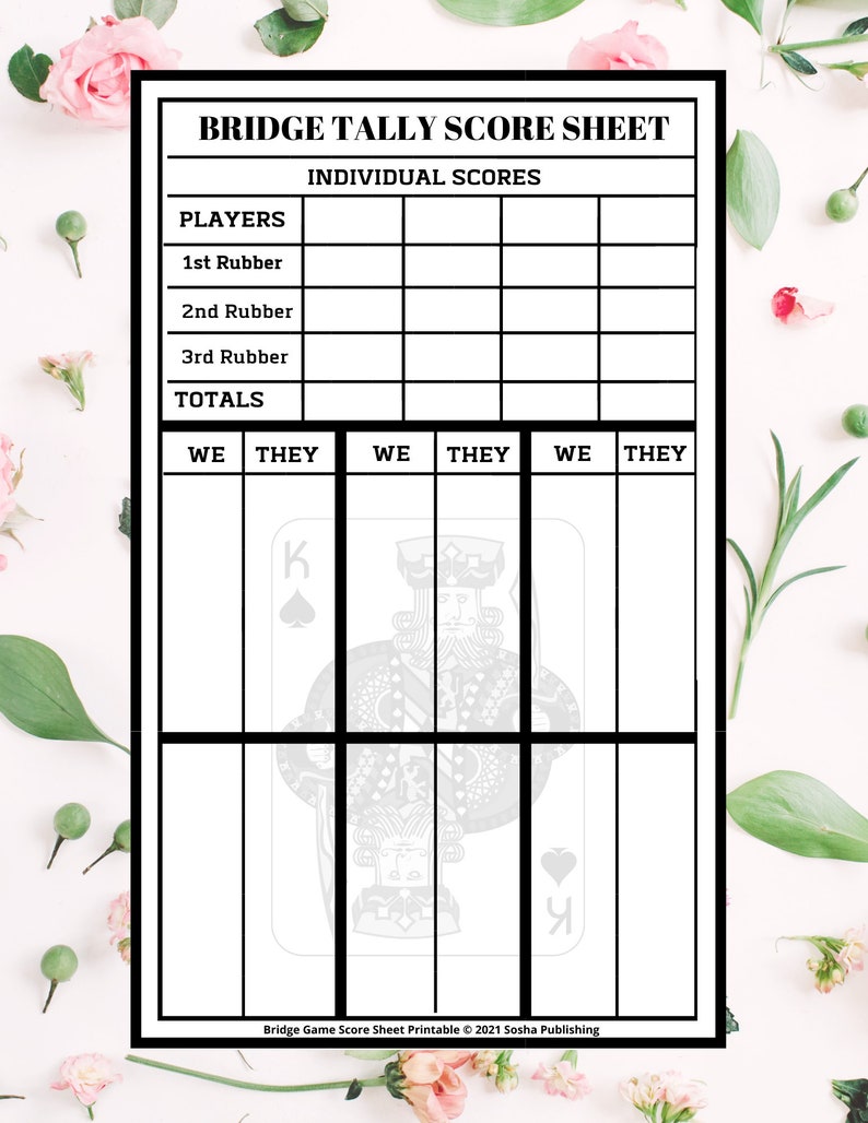 Bridge Game Score Sheets, Printable Bridge Score Pad, Bridge Score Card ...