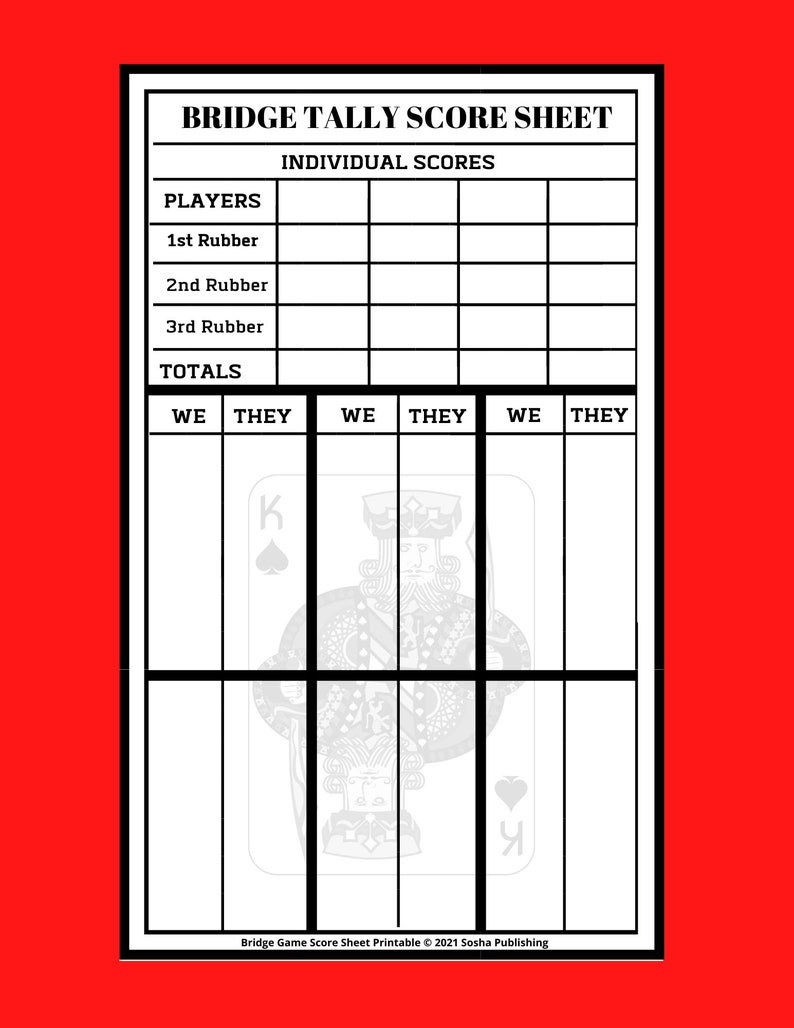 Bridge Game Score Sheets, Printable Bridge Score Pad, Bridge Score Card ...