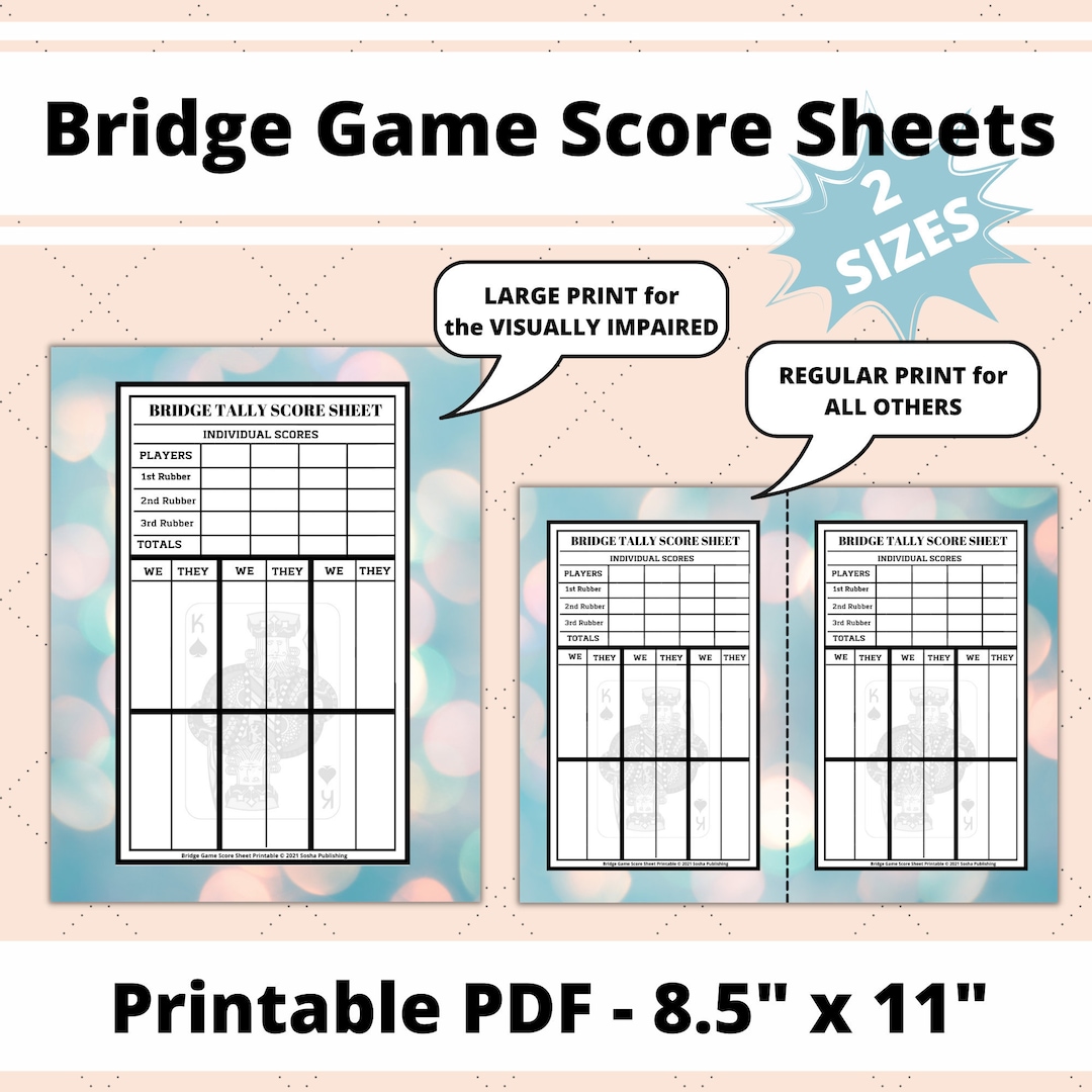 Bridge Game Score Sheets, Printable Bridge Score Pad, Bridge Score Card ...