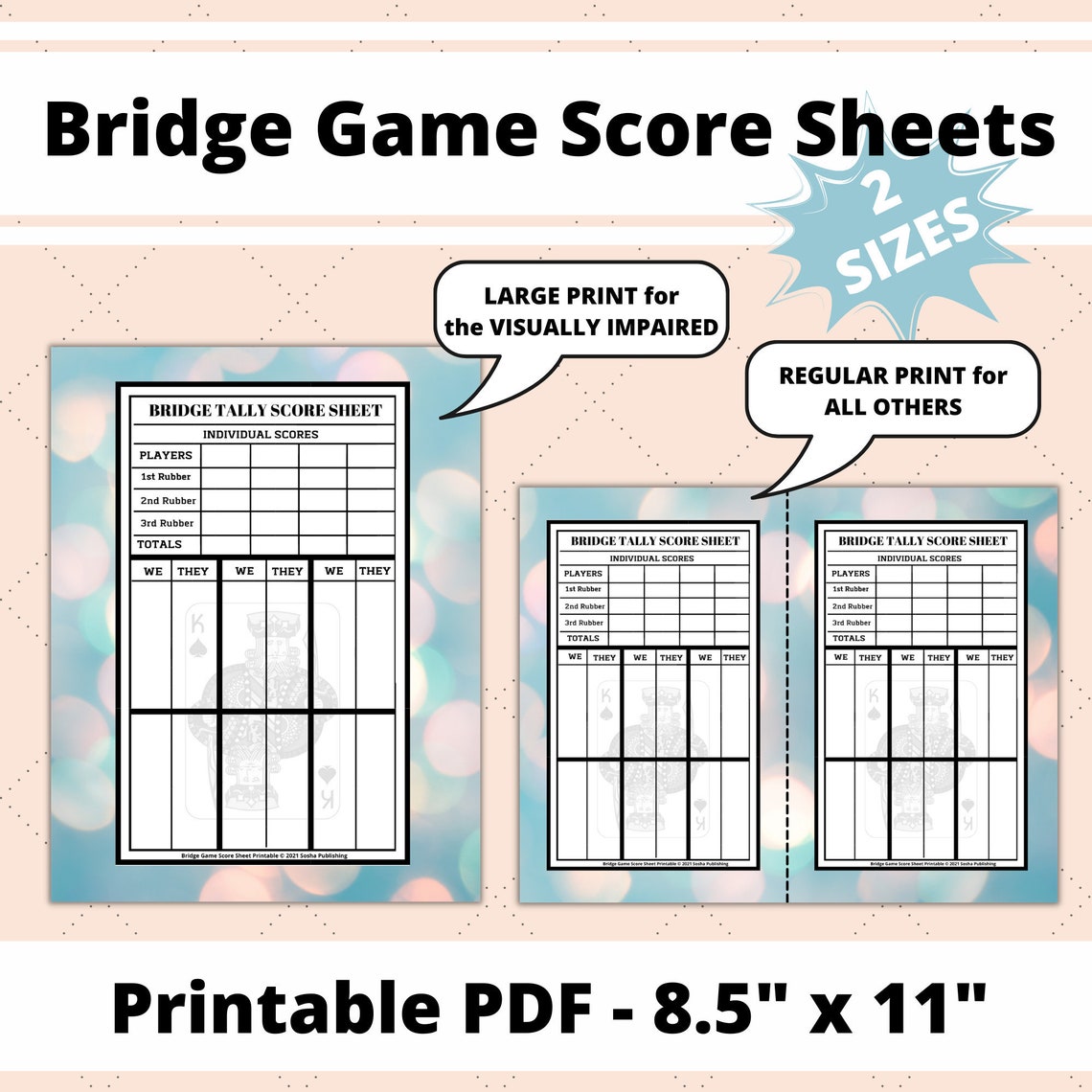 Bridge Game Score Sheets, Printable Bridge Score Pad, Bridge Score Card ...