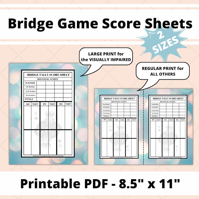 Bridge Game Score Sheets, Printable Bridge Score Pad, Bridge Score Card ...