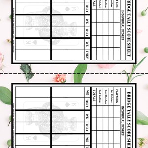 Bridge Game Score Sheets, Printable Bridge Score Pad, Bridge Score Card ...
