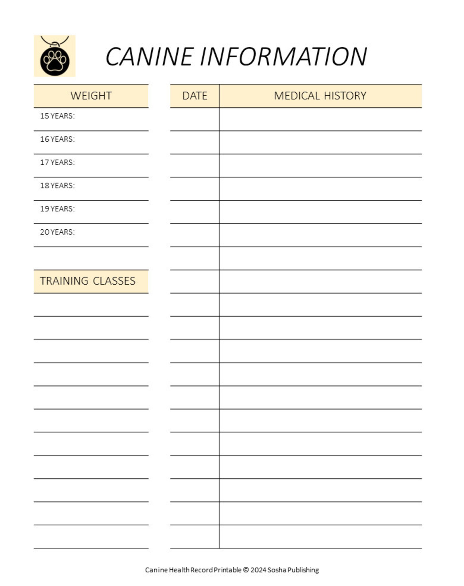 Canine Health Record, Dog Health Record, Dog Vaccination Record, Pet ...