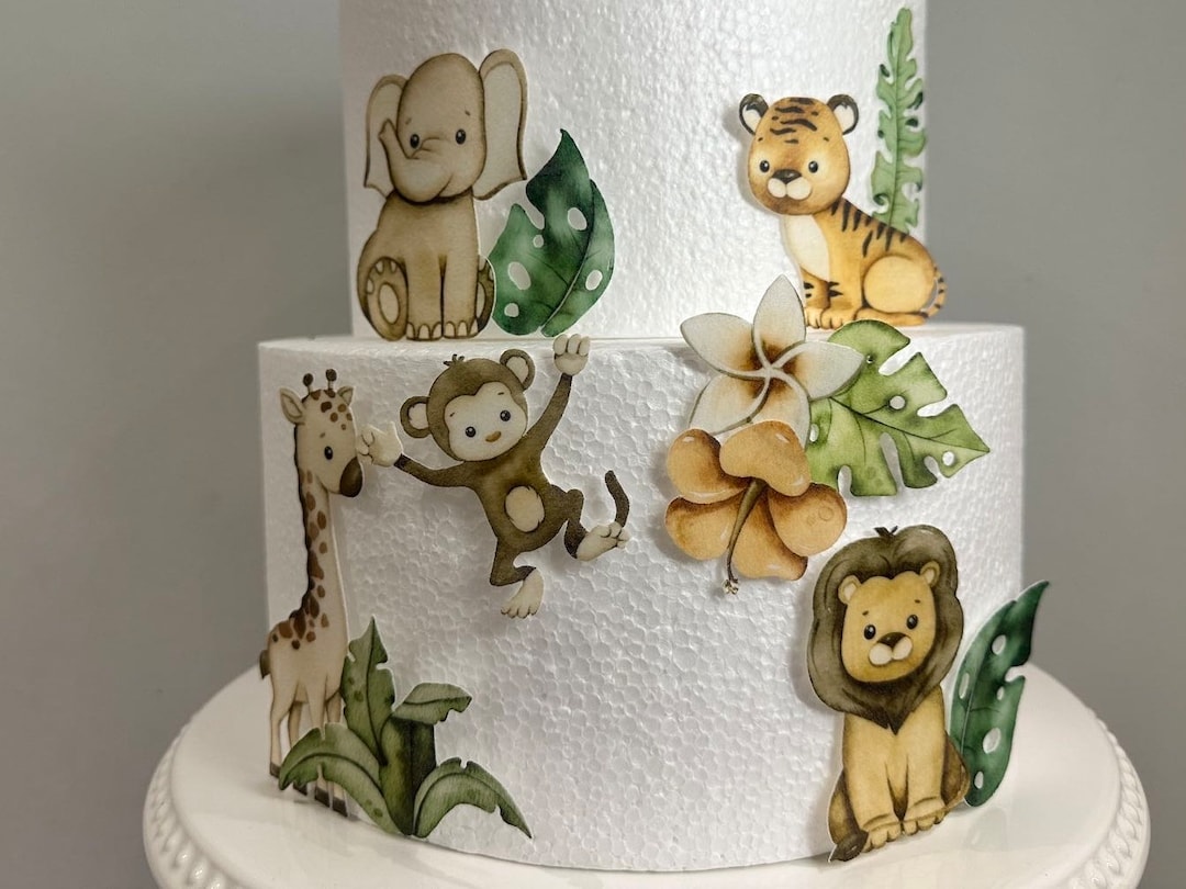 Precut Edible Wafer Safari Animals in Neutral Colours - Birthday Cake ...