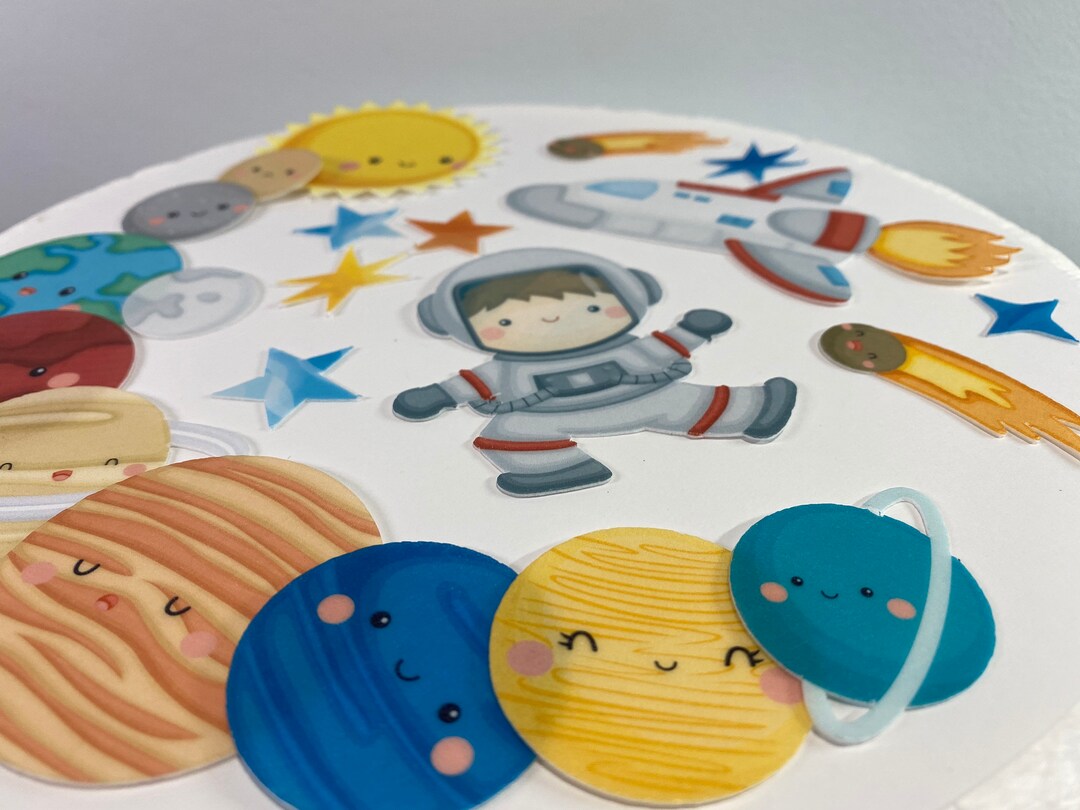 Precut Edible Planets and Stars Birthday Cake Decorating Topper. Wafer ...