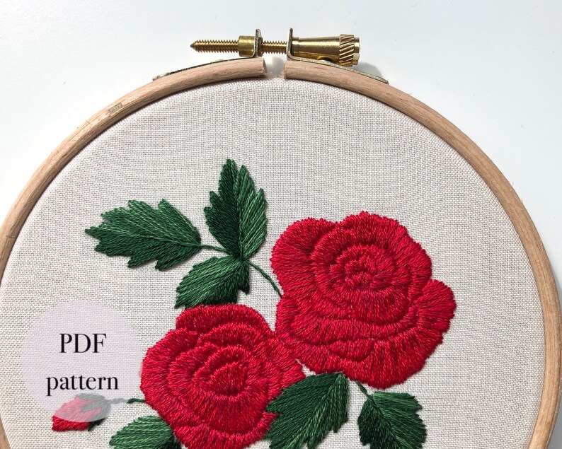 Red Rose Embroidery Pattern Rose Hoop Art Pattern, Satin Stitch ...