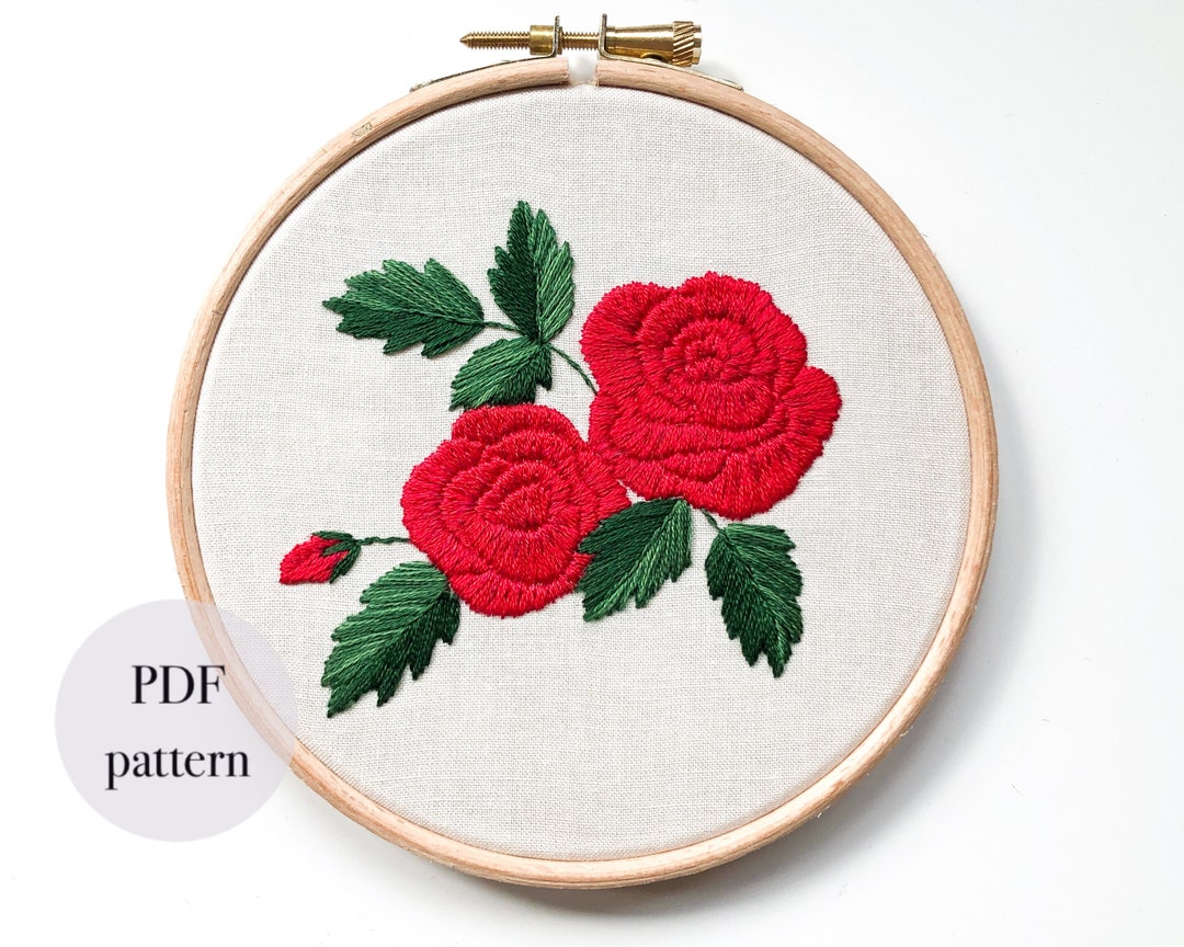 Red Rose Embroidery Pattern Rose Hoop Art Pattern, Satin Stitch ...