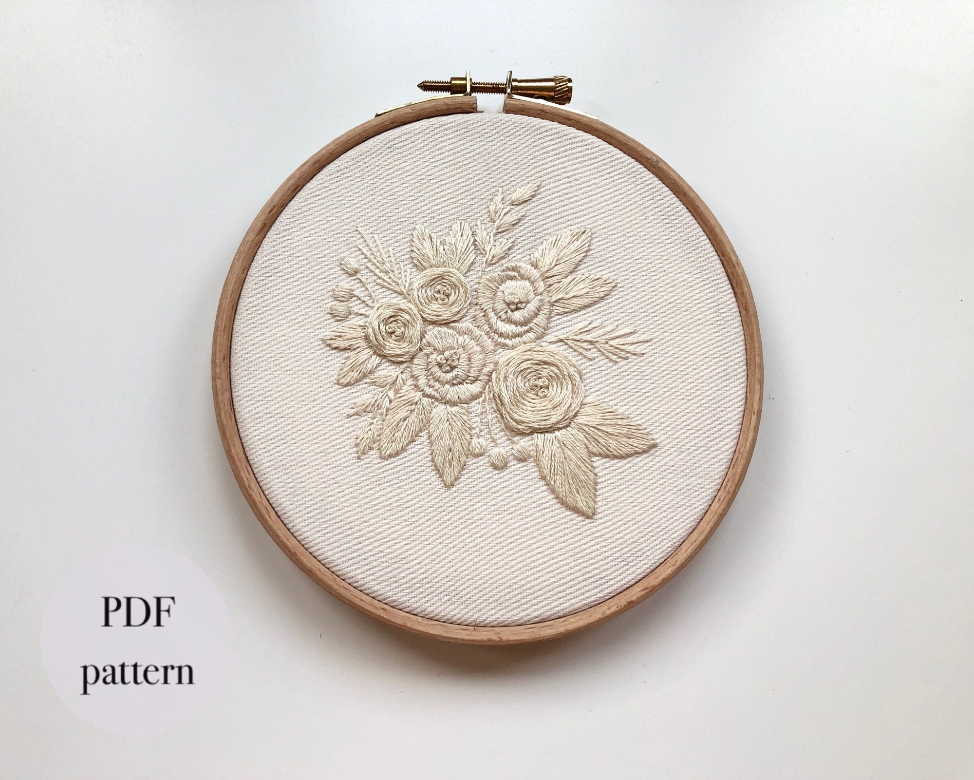 Whitework Floral Embroidery Pattern // Neutral Hand Embroidery Design ...