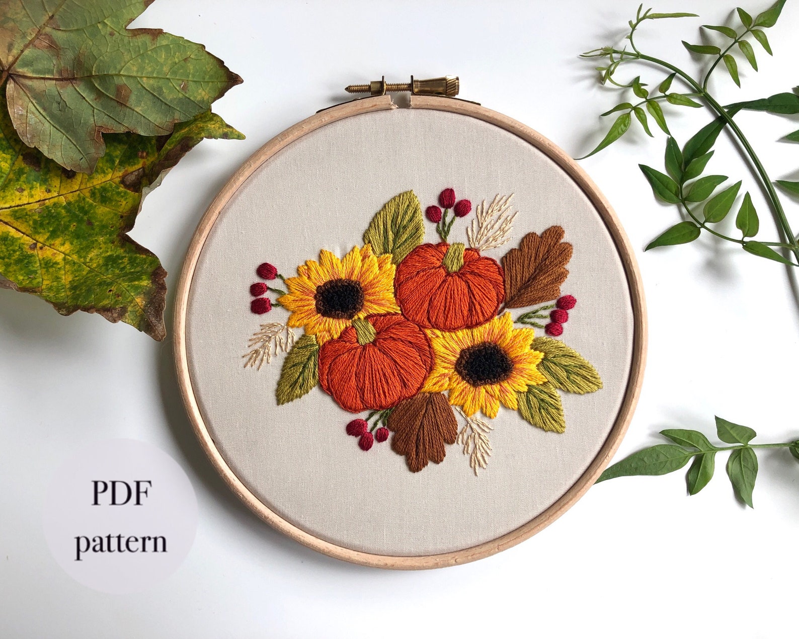 Fall Pumpkin Needlecraft Pattern, Thanksgiving Embroidery Pattern ...