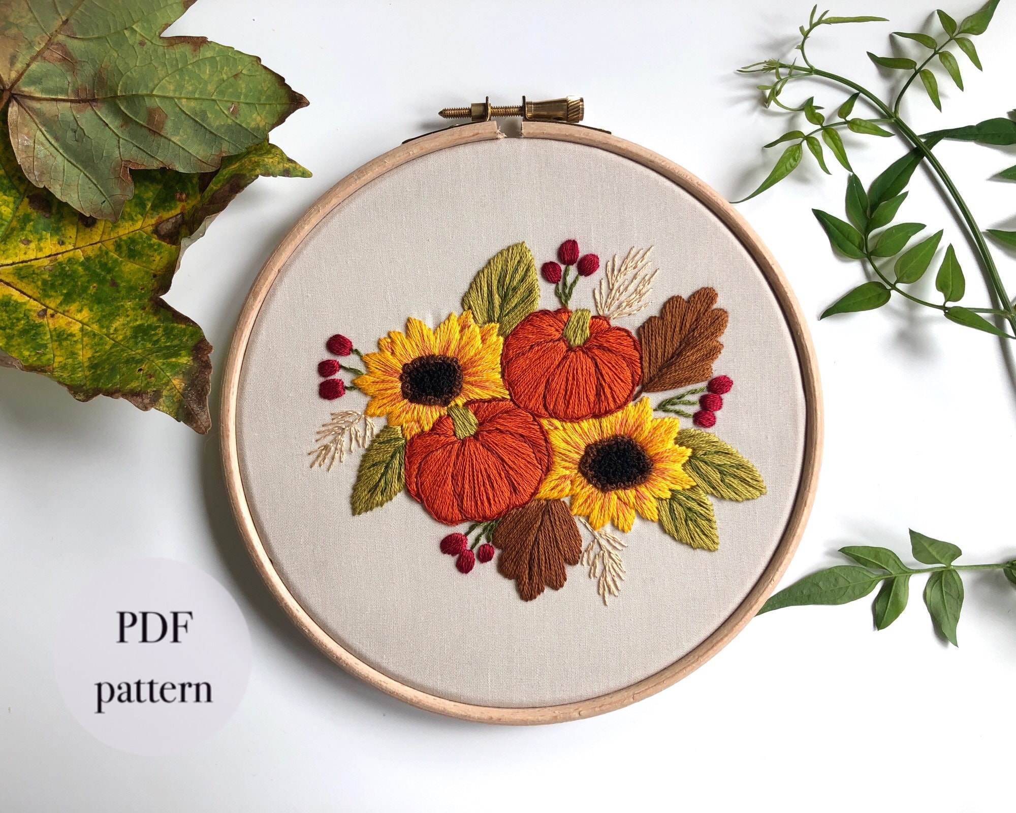 Fall Pumpkin Needlecraft Pattern, Thanksgiving Embroidery Pattern ...