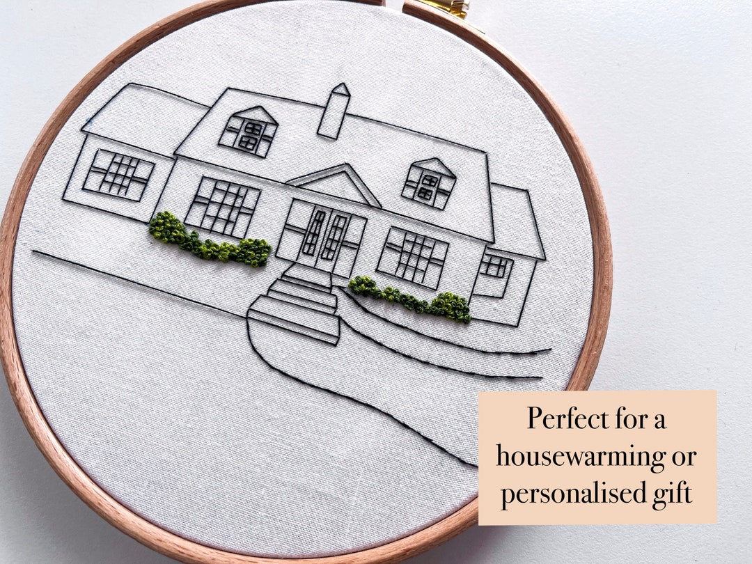Custom House Embroidery Portrait- House Warming Gift, Personalised ...