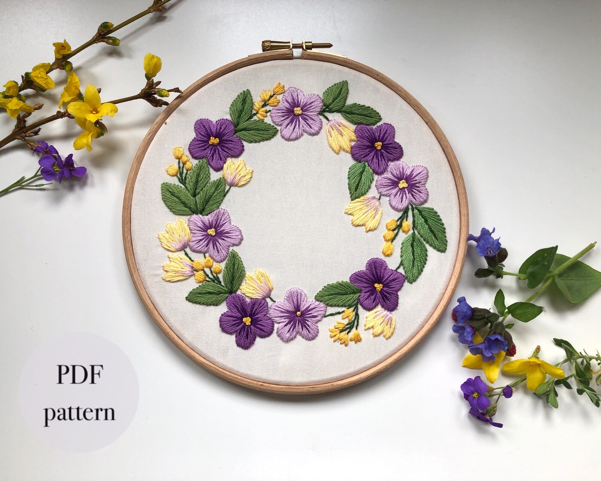 Purple Flowers Embroidery Pattern // Hand Embroidery Pdf Design, Spring ...