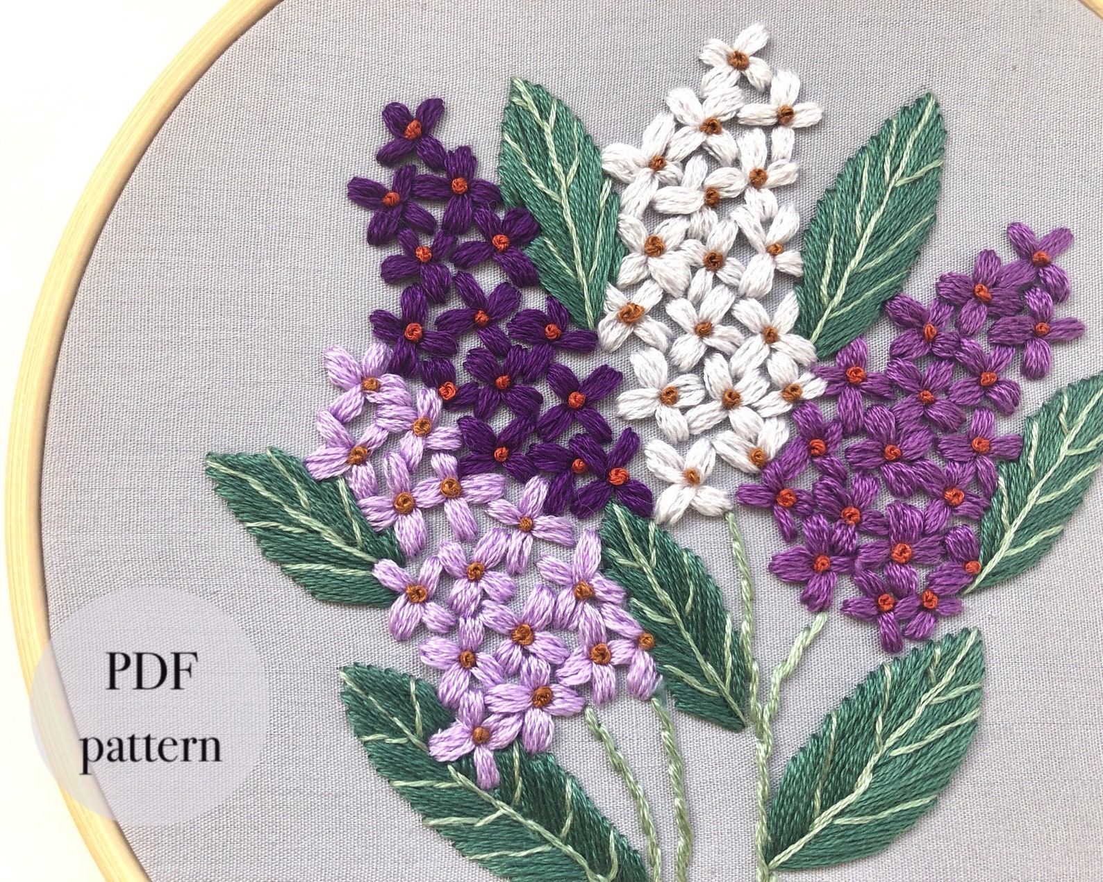 Lilac Hand Embroidery Pattern for Beginners Purple Buddleia - Etsy