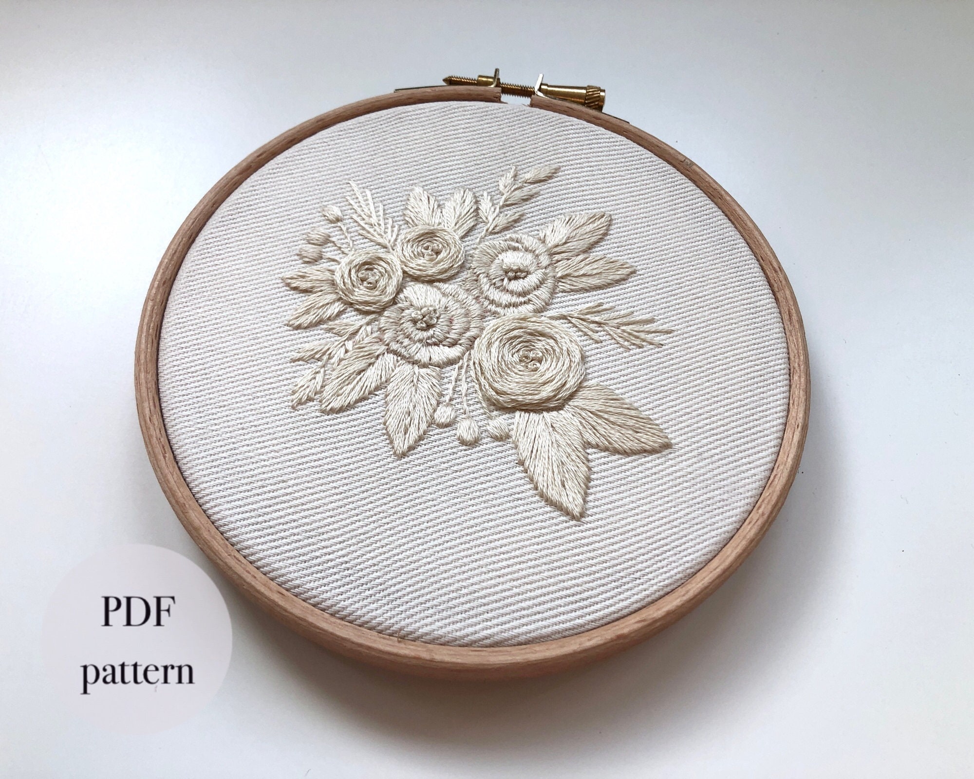 Whitework Floral Embroidery Pattern // Neutral Hand Embroidery Design ...
