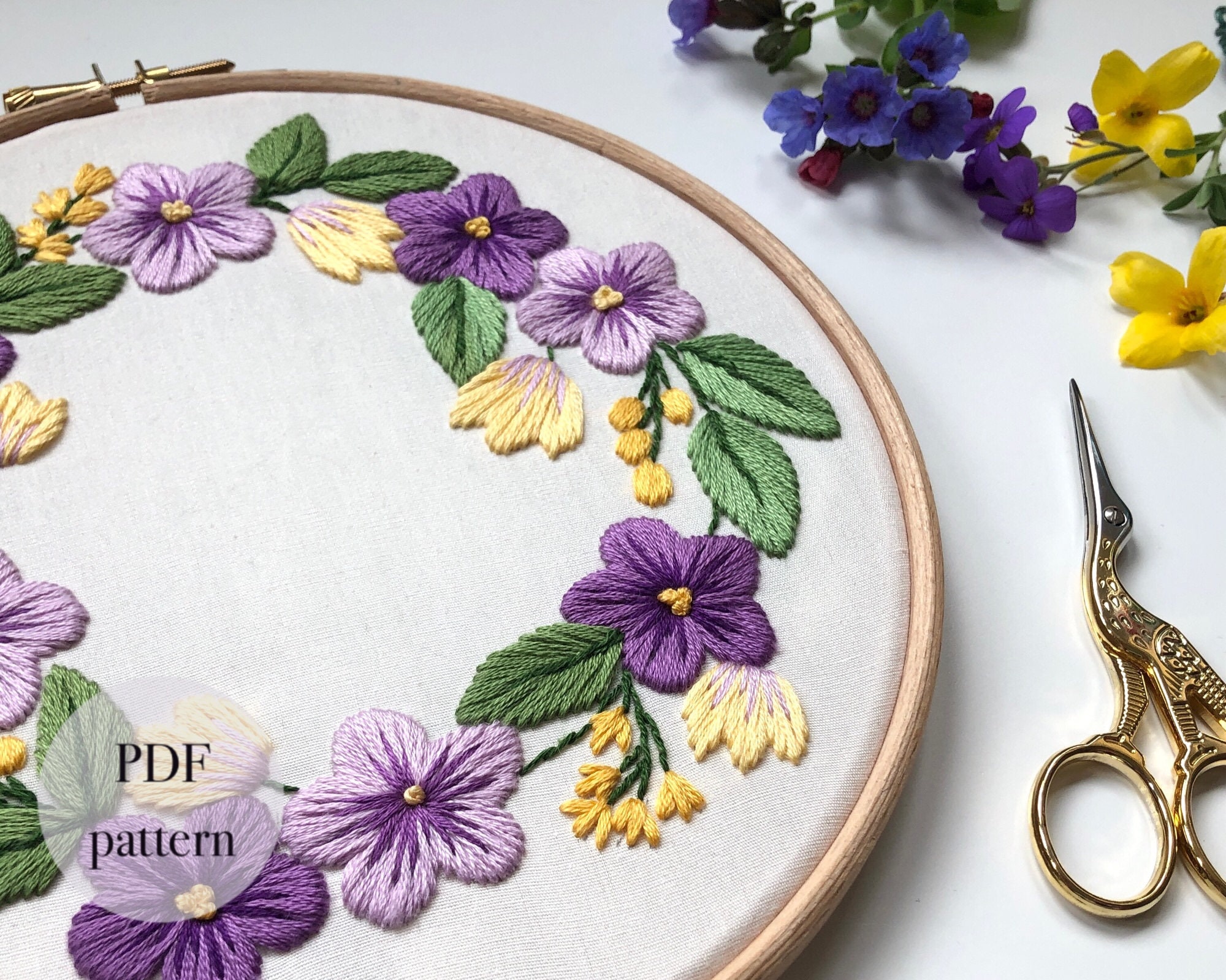 Purple Flowers Embroidery Pattern // Hand Embroidery Pdf Design, Spring ...