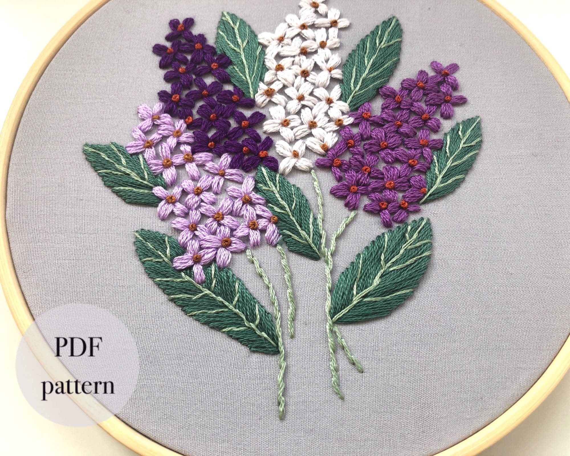 Lilac Hand Embroidery Pattern for Beginners Purple Buddleia - Etsy