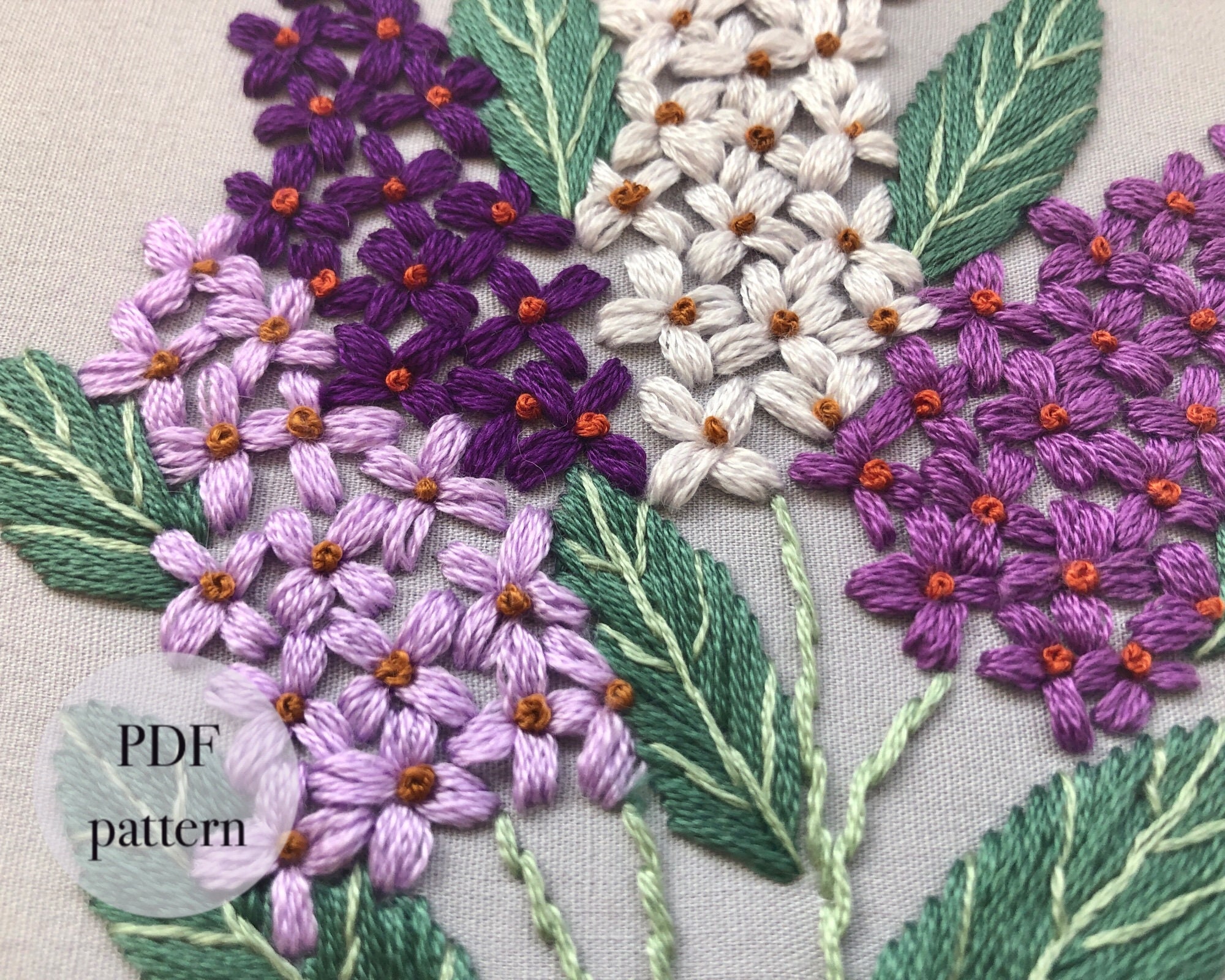 Lilac Hand Embroidery Pattern for Beginners Purple Buddleia - Etsy