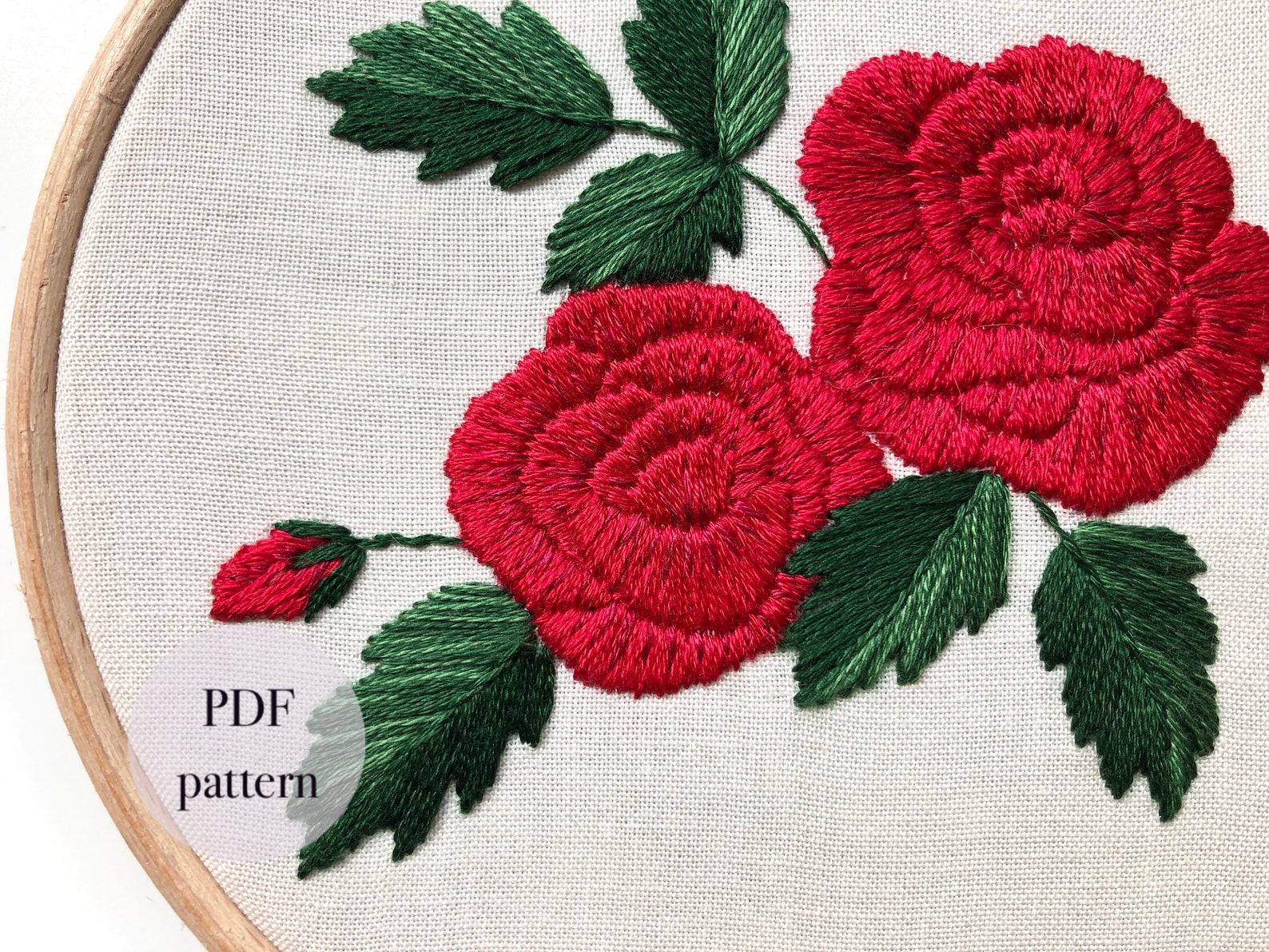 Red Rose Embroidery Pattern Rose Hoop Art Pattern, Satin Stitch ...