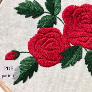 Red Rose Embroidery Pattern Rose Hoop Art Pattern, Satin Stitch ...