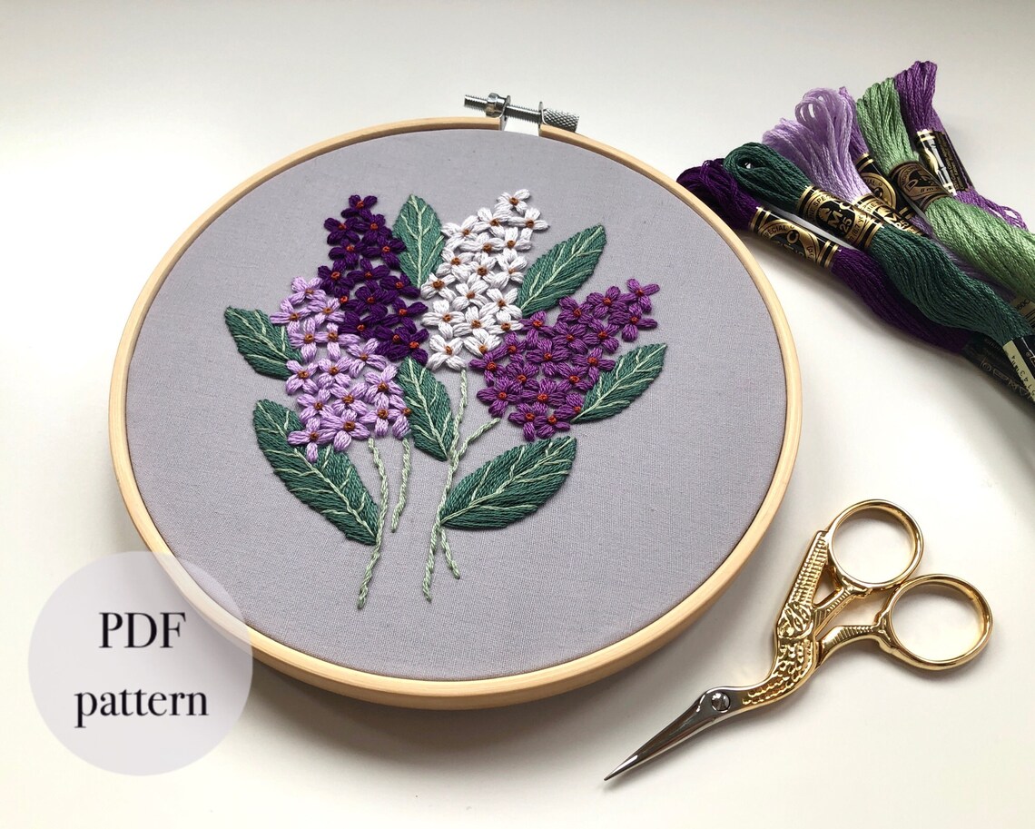 Lilac Hand Embroidery Pattern for Beginners Purple Buddleia - Etsy