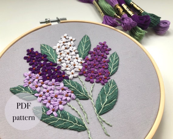 Lilac Hand Embroidery Pattern for Beginners Purple Buddleia - Etsy