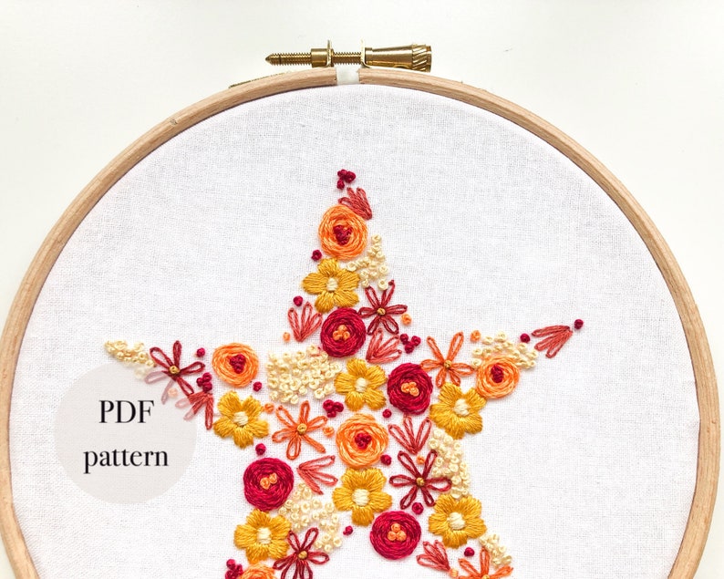 Star Needlepoint Pattern Modern Star Embroidery Mini Flowers - Etsy