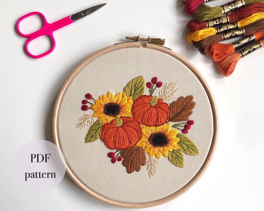 Fall Pumpkin Needlecraft Pattern, Thanksgiving Embroidery Pattern ...