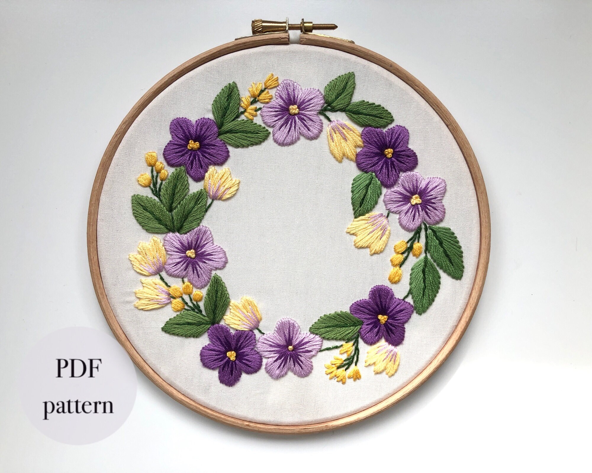 Purple Flowers Embroidery Pattern // Hand Embroidery Pdf Design, Spring ...