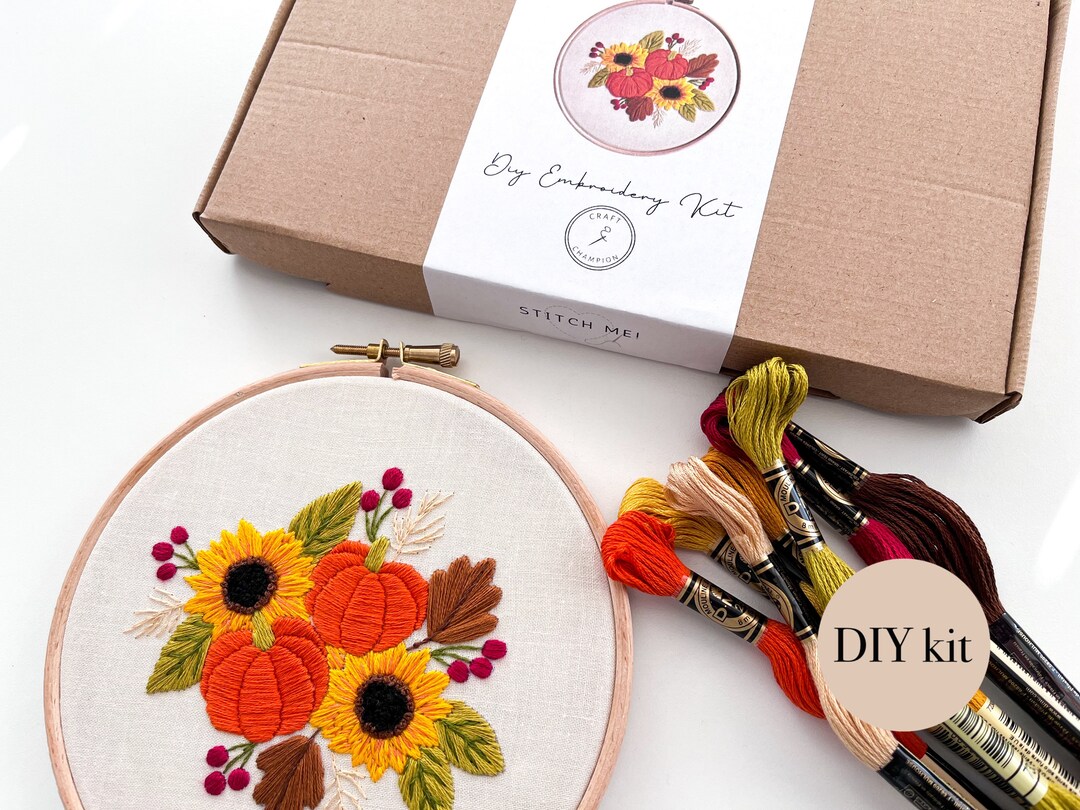 Autumn Embroidery Kit Pumpkin Hand Embroidery, DIY Embroidery Kit, Fall ...