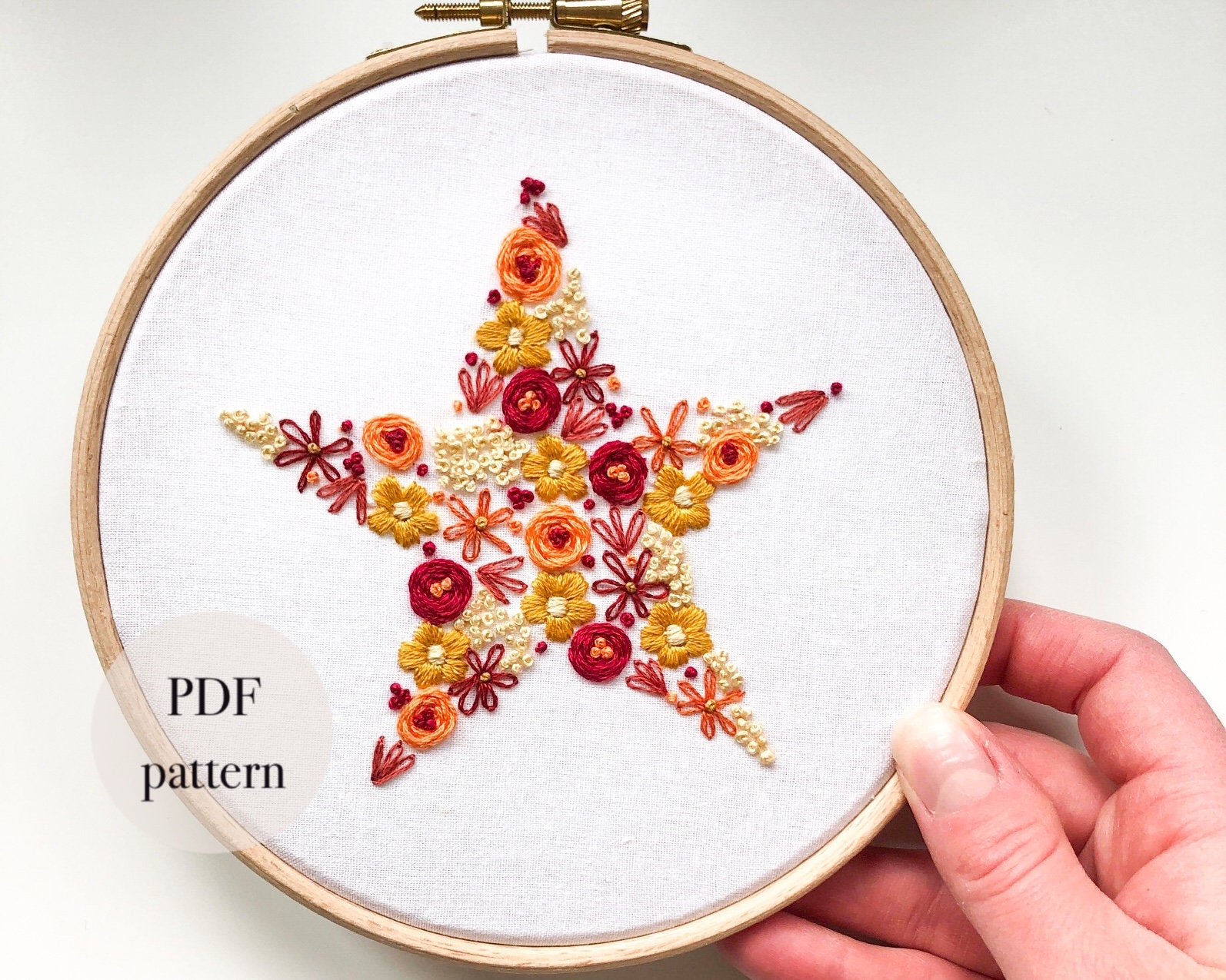 Star Needlepoint Pattern Modern Star Embroidery Mini Flowers - Etsy