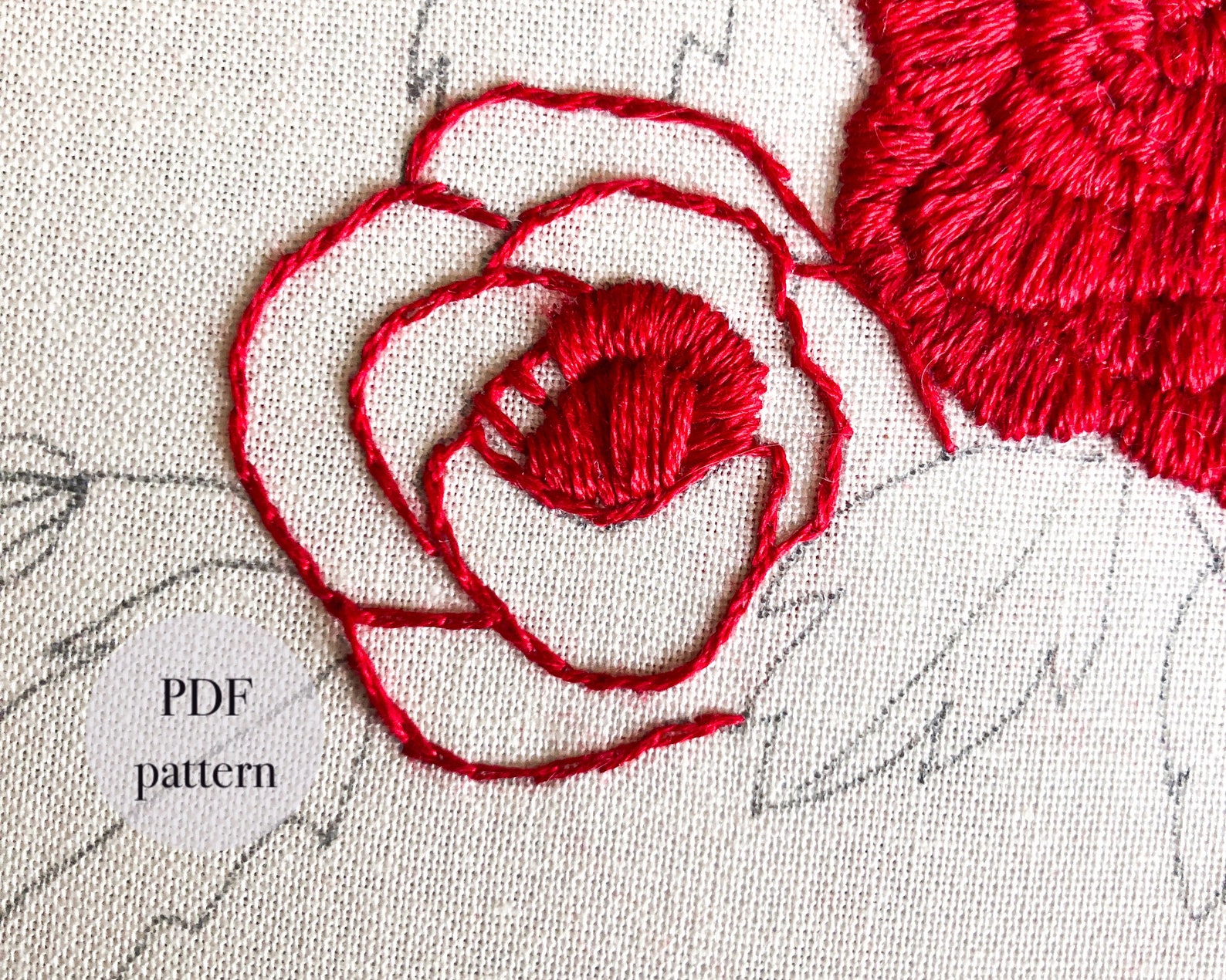 Red Rose Embroidery Pattern Rose Hoop Art Pattern, Satin Stitch ...