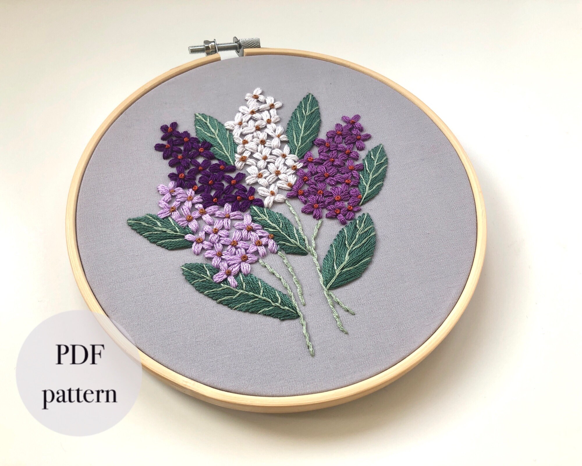Lilac Hand Embroidery Pattern for Beginners Purple Buddleia - Etsy