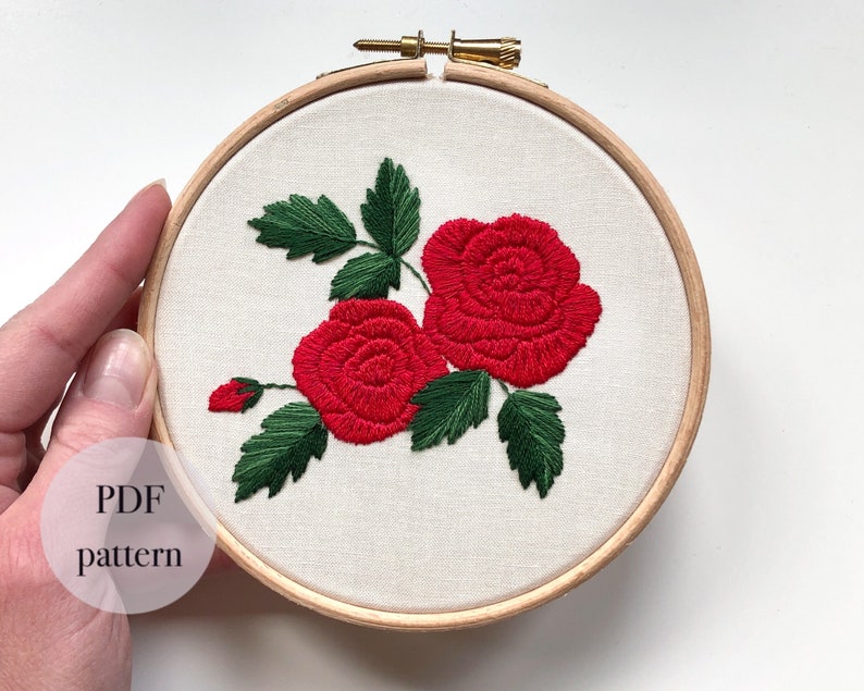 Red Rose Embroidery Pattern Rose Hoop Art Pattern, Satin Stitch ...