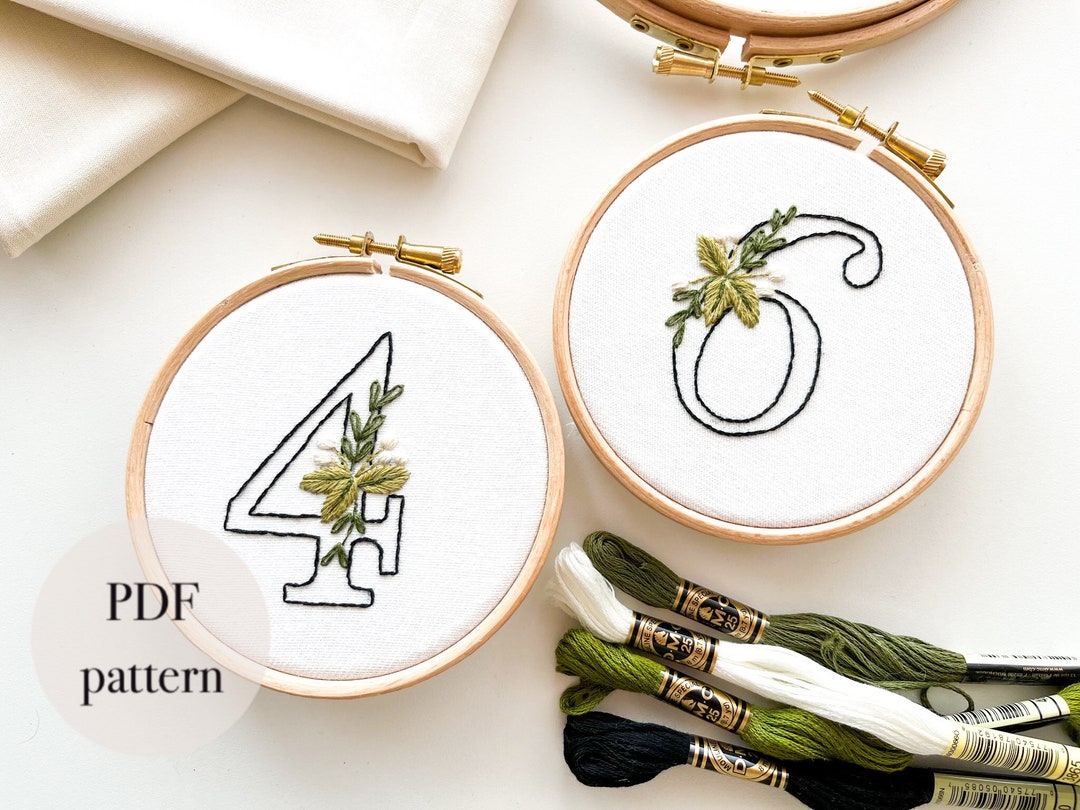 Numbers Embroidery Pattern DIY Hand Embroidery Gift, Botanical ...