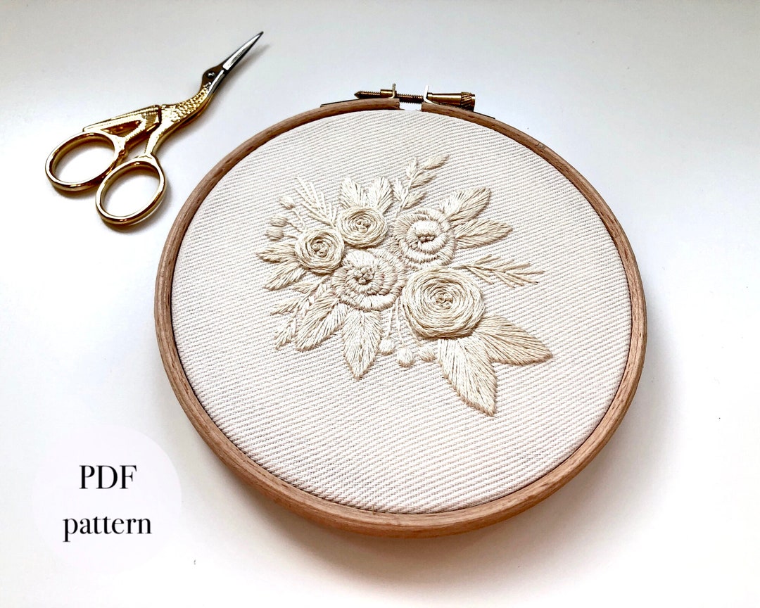 Whitework Floral Embroidery Pattern // Neutral Hand Embroidery Design ...